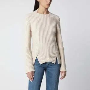Victoria Beckham Ribbed Wool And Cashmere Blend High Neck Sweater - Cream
