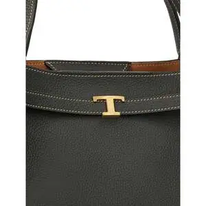 TOD'S Grained Leather T Timeless Tote Bag - Black
