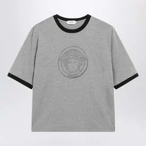 Versace Cotton Jersey T-shirt With Printed Logo - Gray
