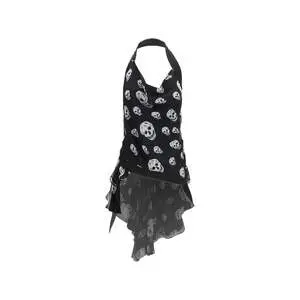 Alexander McQueen Skull Print Asymmetrical Halterneck Top - Black