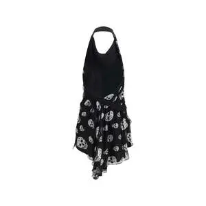 Alexander McQueen Skull Print Asymmetrical Halterneck Top - Black