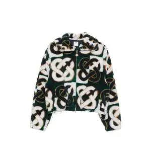 Casablanca Fleece Texture Monogram Print High Neck Zip-up Jacket - White