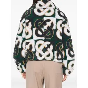 Casablanca Fleece Texture Monogram Print High Neck Zip-up Jacket - White