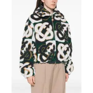 Casablanca Fleece Texture Monogram Print High Neck Zip-up Jacket - White