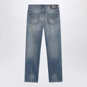 Versace Distressed Straight-leg Jeans In Denim - Blue