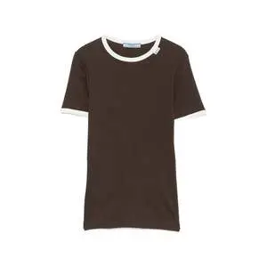 Prada Cotton Ribbed Knit Crewneck T-shirt - Brown