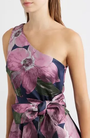 Eliza J Floral Print One-shoulder Ballgown