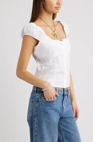 Bp. Ruffle Trim Cap Sleeve Cotton Top - White