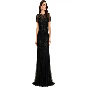 LARA NEW YORK High Neck Beaded Gown - Black