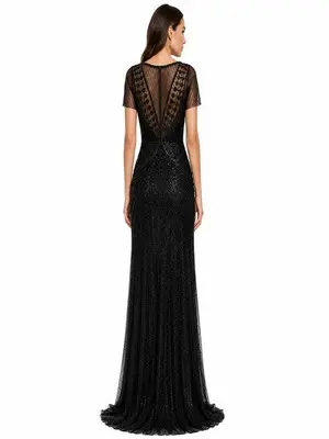 LARA NEW YORK High Neck Beaded Gown