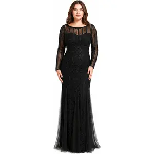 LARA NEW YORK High Neck Beaded Gown - Black