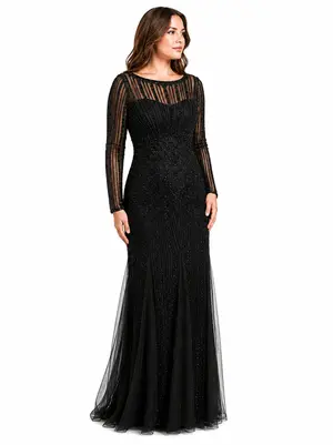 LARA NEW YORK High Neck Beaded Gown - Black
