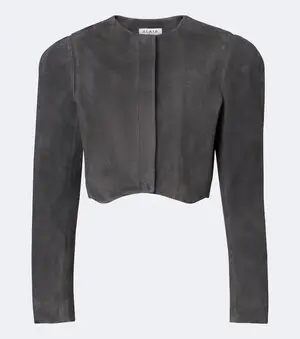 Alaïa Cropped Suede Jacket - Grey