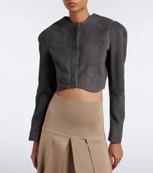 Alaïa Cropped Suede Jacket - Grey
