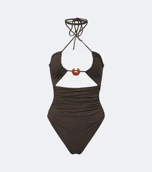 Magda Butrym Ruched Halterneck Swimsuit - Brown