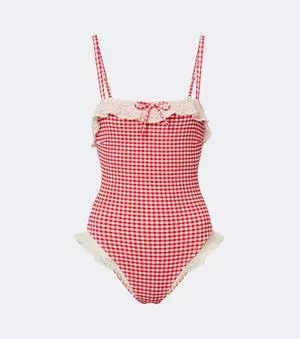 MONTCE Jacelyn Gingham Ruffled One Piece Swimsuit - Red