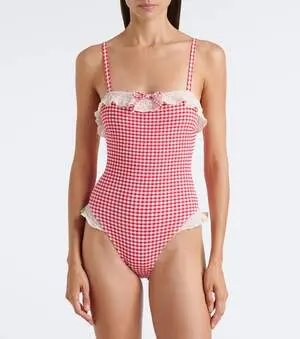 MONTCE Jacelyn Gingham Ruffled One Piece Swimsuit - Red