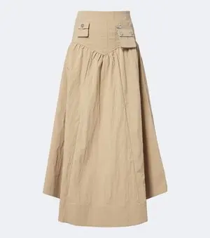 GANNI Gathered Cotton-blend Maxi Skirt - Beige