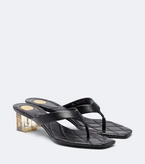 Saint Laurent Cassandre Leather Thong Sandals - Black