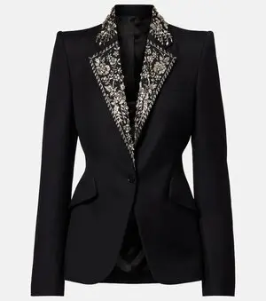 Alexander McQueen Embellished Single-breasted Wool Blazer - Black