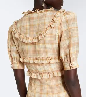 Alessandra Rich Ruffled Plaid Silk Midi Dress - Beige