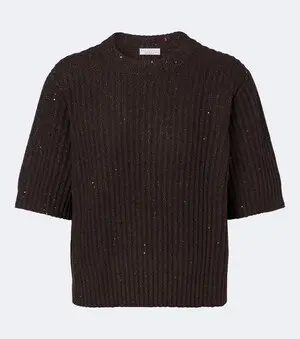 Brunello Cucinelli Ribbed-knit Cashmere And Wool-blend Sweater - Brown