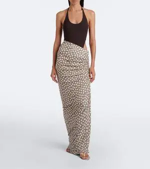 Alaïa Gathered Polka-dot Maxi Skirt - Grey