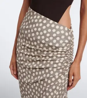 Alaïa Gathered Polka-dot Maxi Skirt - Grey
