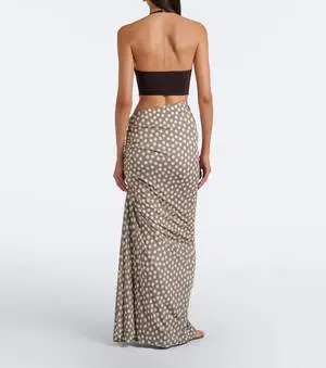 Alaïa Gathered Polka-dot Maxi Skirt - Grey