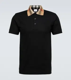 Burberry Check Cotton Piqué Polo Shirt Black