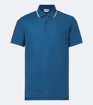 Burberry Check Cotton Piqué Polo Shirt Blue