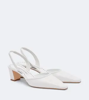 Manolo Blahnik Vendona Leather Slingback Pumps - White