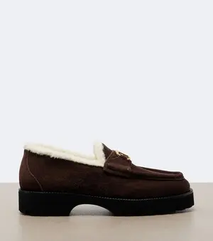 Valentino Garavani Vlogo Shearling-trimmed Suede Platform Loafers