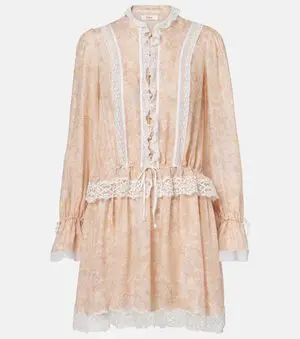 Chloé Floral Silk Charmeuse Mini Dress - Pink