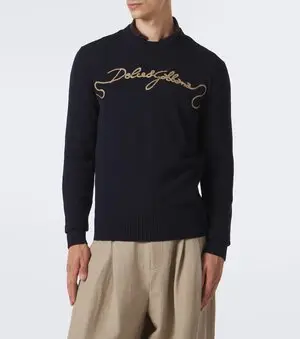 Dolce & Gabbana Embroidered Virgin Wool Crew Neck Sweater