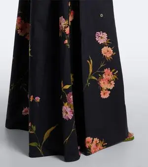 Elie Saab Floral Pleated Cotton Poplin Maxi Dress - Blue