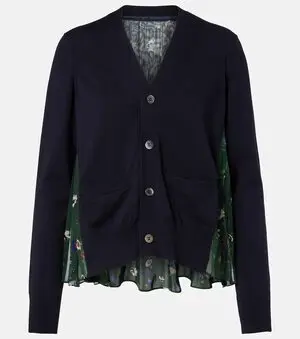 Sacai Floral Trim Cotton Cardigan - Blue