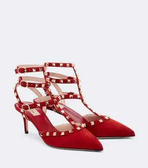 Valentino Garavani Rockstud Suede Pumps - Red