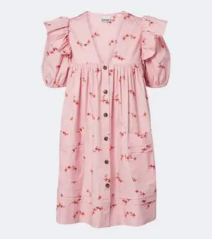 GANNI Floral Ruffled Cotton-blend Poplin Mini Dress - Pink