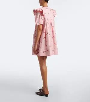 GANNI Floral Ruffled Cotton-blend Poplin Mini Dress
