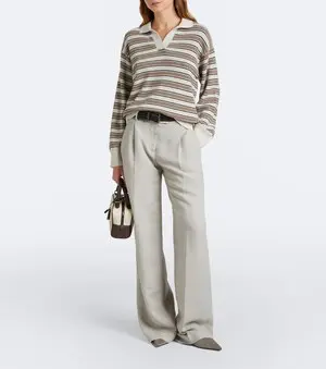 Brunello Cucinelli Striped Cotton-blend Polo Sweater