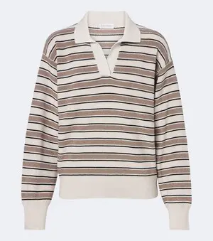 Brunello Cucinelli Striped Cotton-blend Polo Sweater - Beige