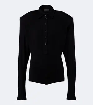 MUGLER Wool-blend Polo Sweater - Black