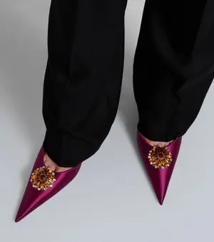 Saint Laurent Cosmo Embellished Satin Crêpe Mules - Purple