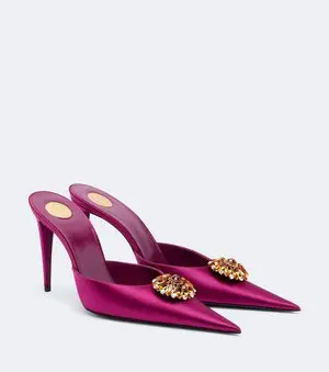 Saint Laurent Cosmo Embellished Satin Crêpe Mules - Purple
