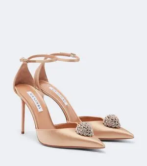 AQUAZZURA Drop Embellished Satin Slingback Pumps - Pink