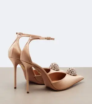 AQUAZZURA Drop Embellished Satin Slingback Pumps