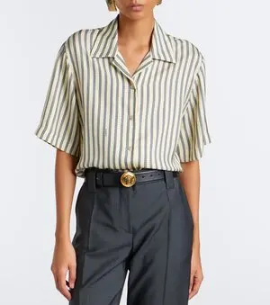 Versace Meandros Striped Silk Twill Shirt