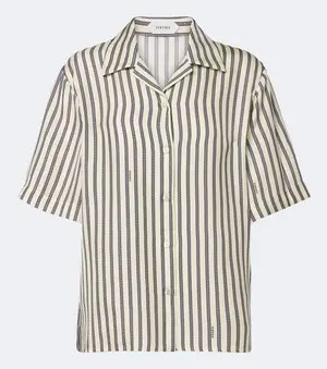 Versace Meandros Striped Silk Twill Shirt - White