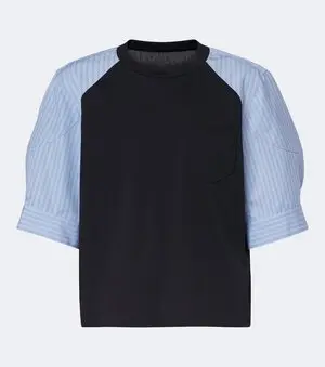Sacai Striped Cotton T-shirt - Blue